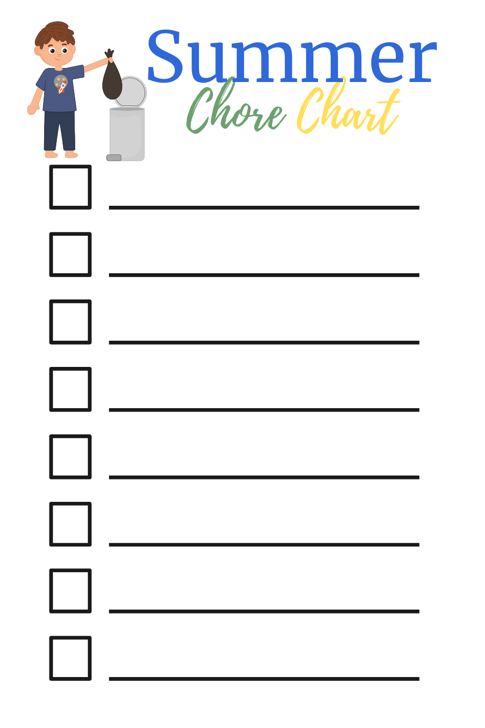 Summer Chore Chart for Kids (Free Printable by Age)