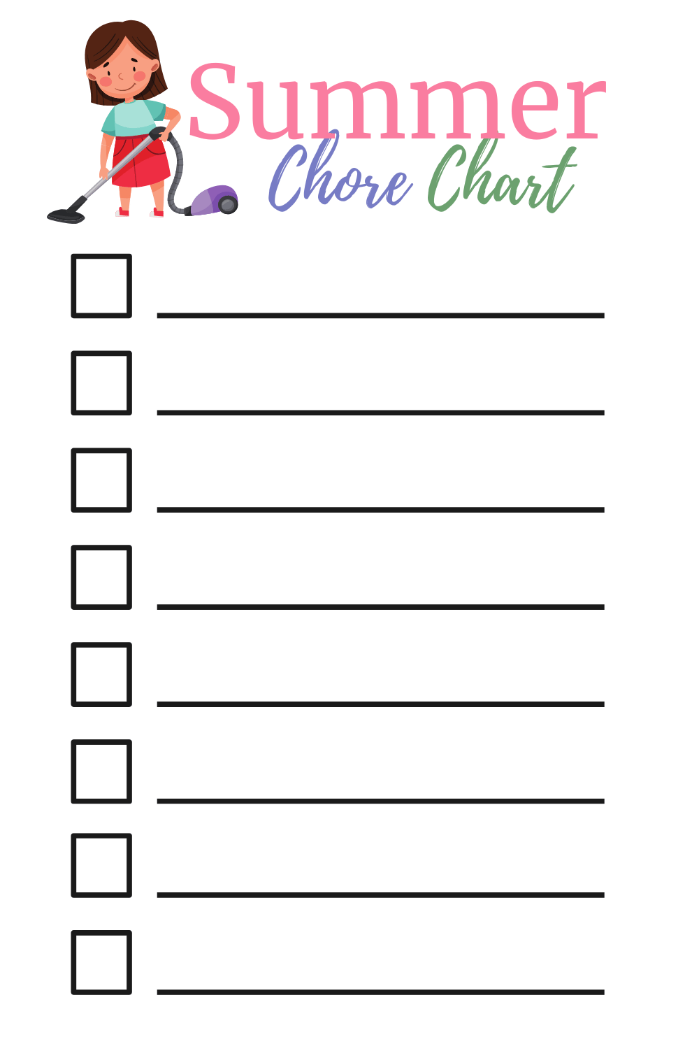 Summer Chore Chart for Kids (Free Printable by Age)